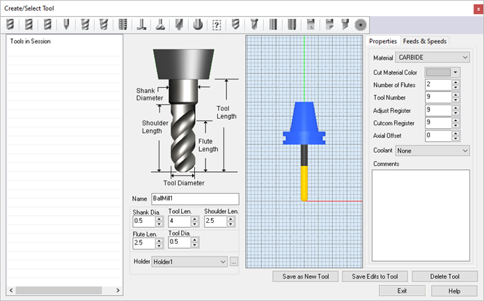 Profile-NEST Module > Create Machining Operations > Cutting Tools > Create/Select Tools